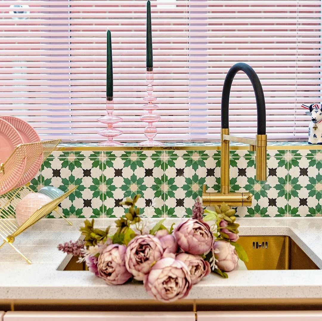 green moroccan tile backsplash