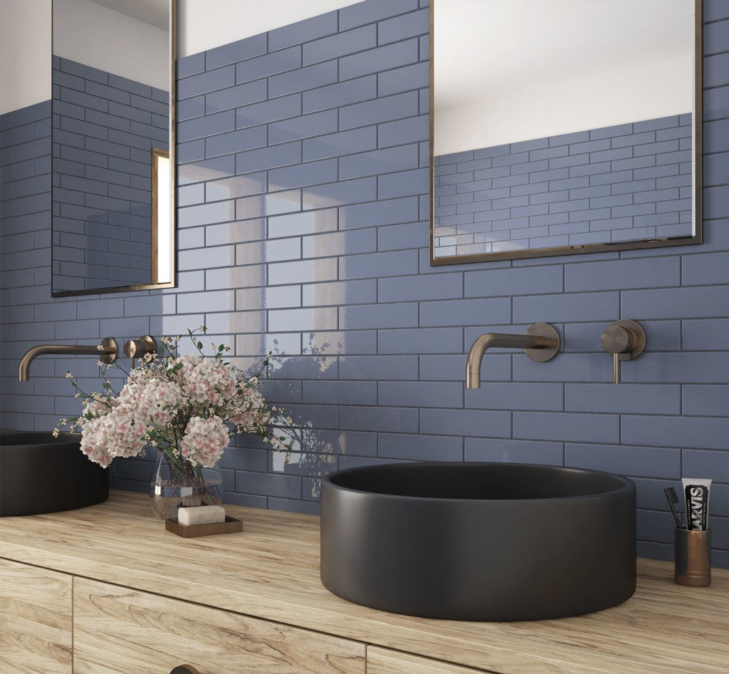 Gallery Brick Tile Banyan Blue Matt 5cm x 20cm — Artisan Ceramica