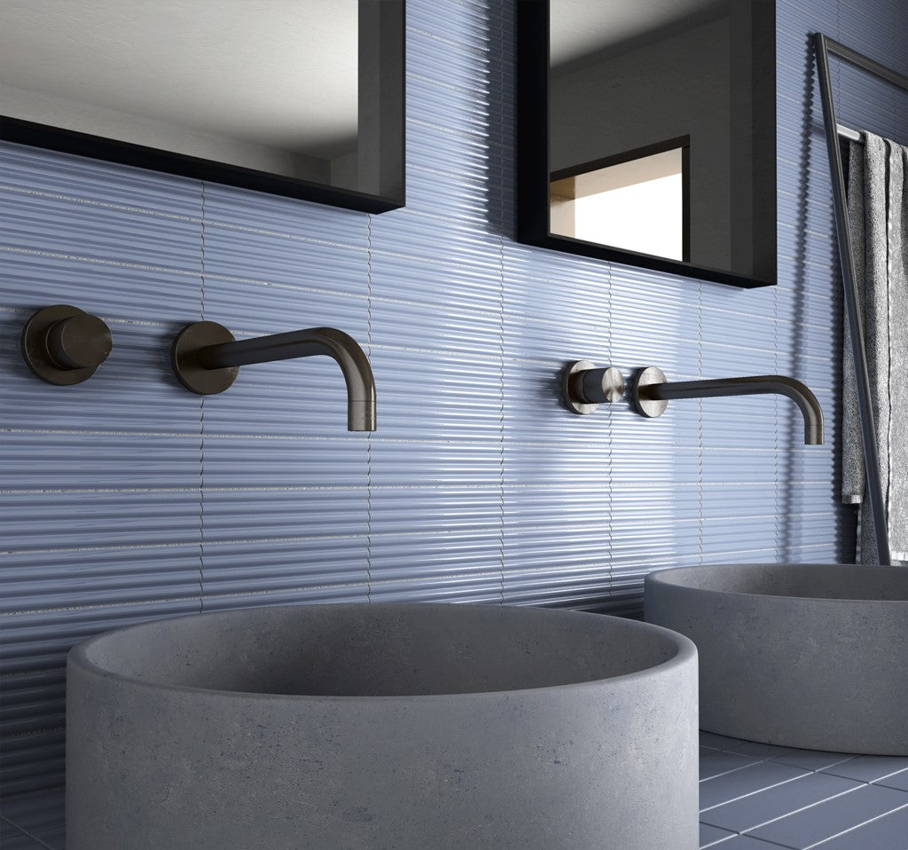 Gallery 3D Ribbed DECOR Tile Banyan Blue Matt 5cm x 20cm — Artisan Ceramica