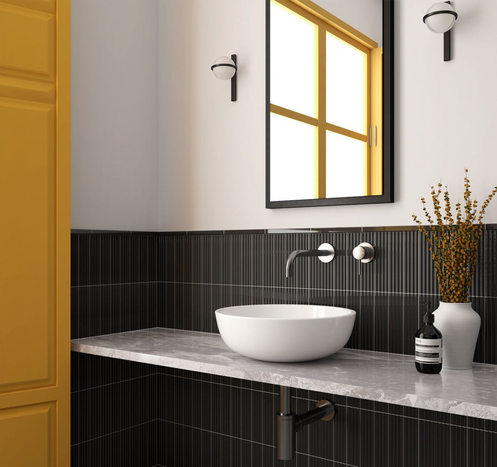 Gallery 3D Ribbed DECOR Tile Black Gloss 5cm x 20cm — Artisan Ceramica