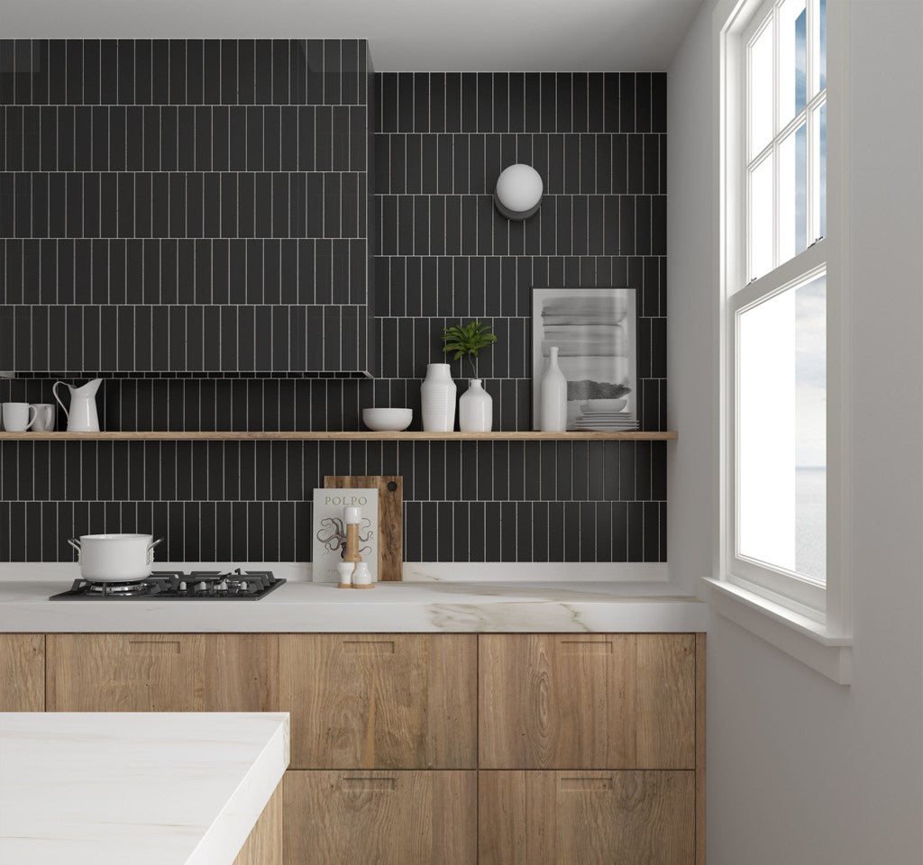 Gallery Brick Tile Black Matt 5cm x 20cm — Artisan Ceramica