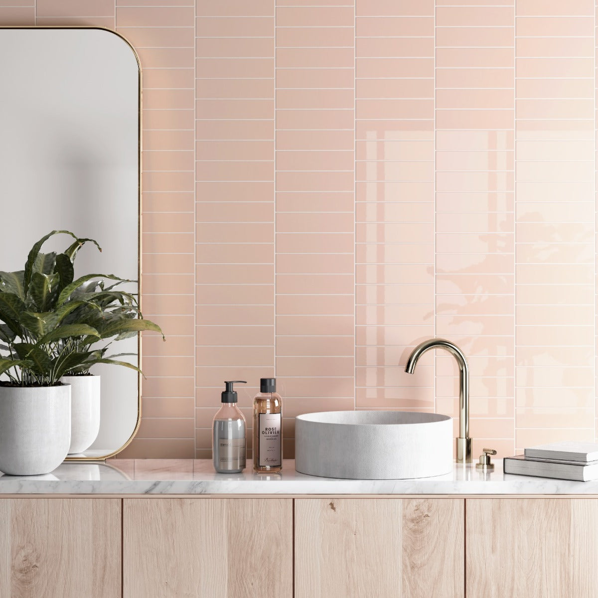 Gallery Brick Tile Stony Pink Gloss 5cm x 20cm — Artisan Ceramica