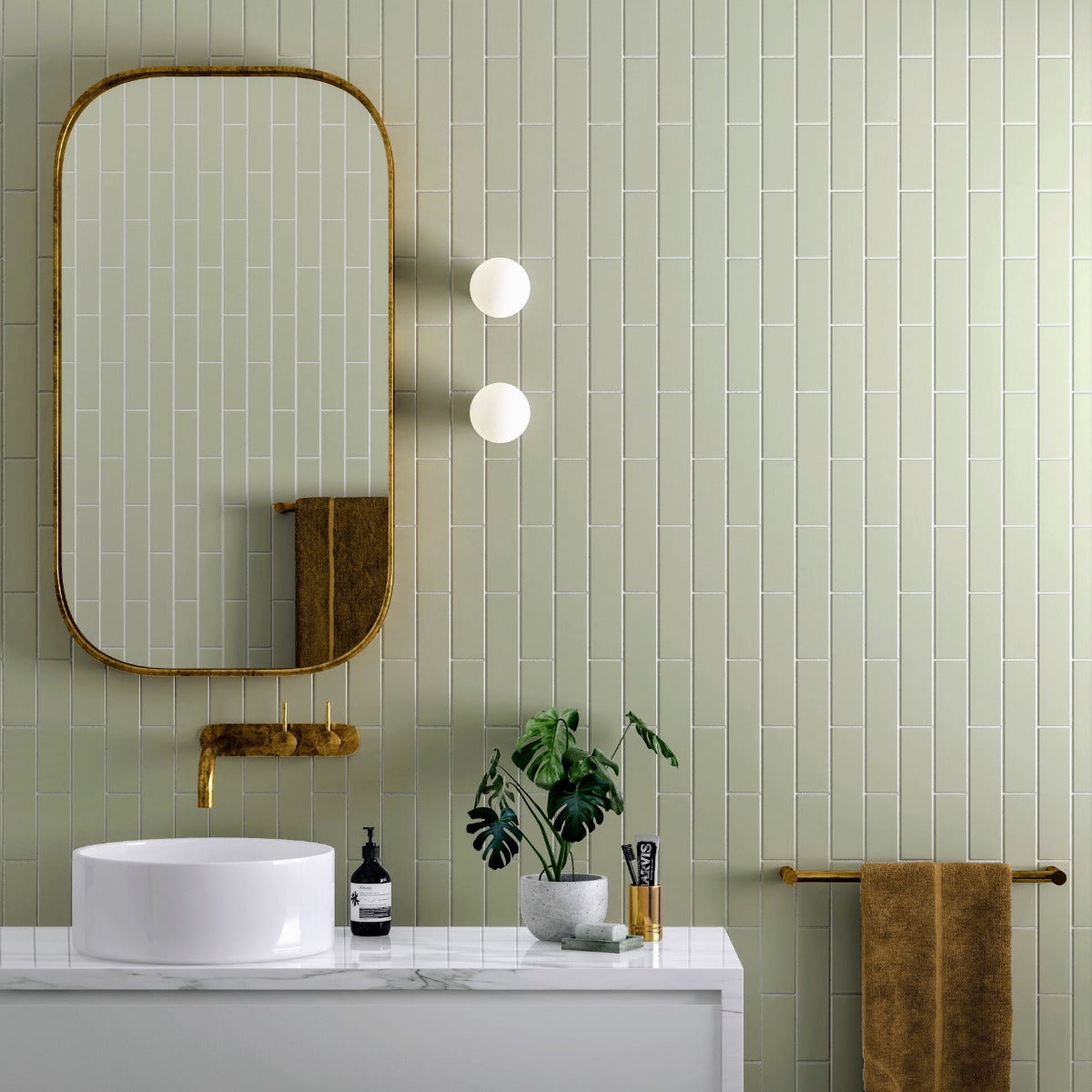 Gallery Brick Tile Tansy Green Matt 5cm x 20cm — Artisan Ceramica