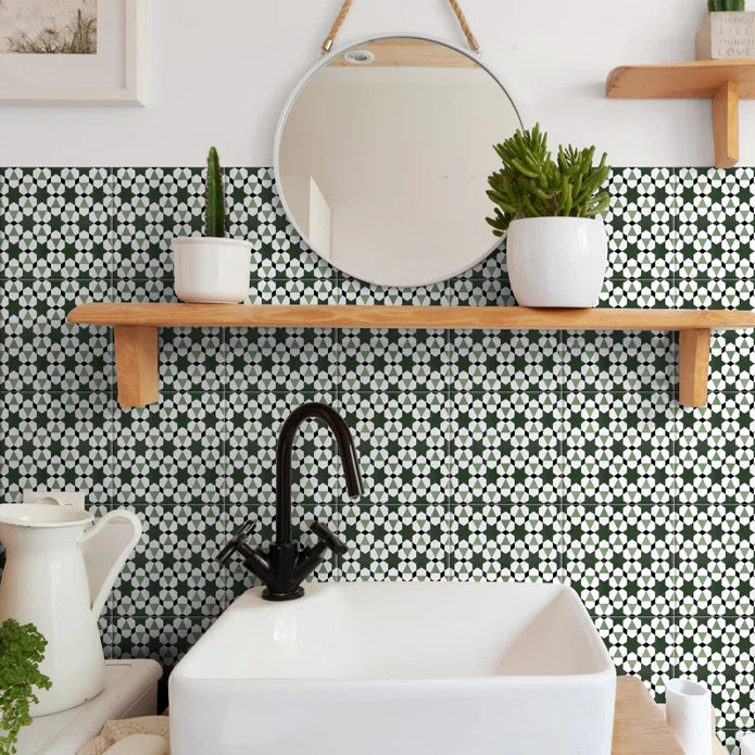 Mekina Green Stars Mini Baldosa de Porcelana Marroquí para Pared 15 cm ...