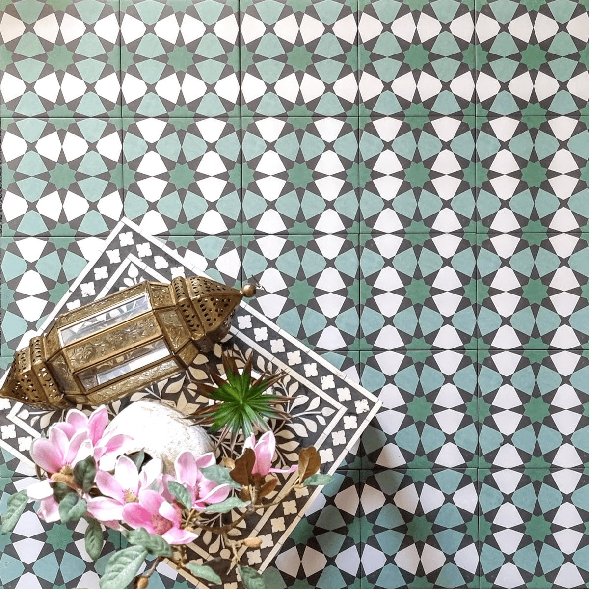 Agraba Verde Moroccan Tile | Green Tiles | 20cm x 20cm | Wall & Floor ...